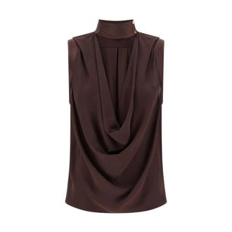 Elisabetta Franchi Femme, Tops, Brun, Taille: 40 FR Sleeveless Draped Top