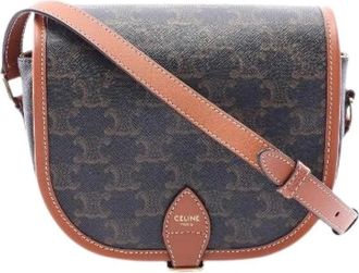 Celine Pre-owned Sac bandouli&egrave;re Folco Moyen en toile enduite PVC et cuir - Femme - Pre-owned - Brun - Taille: ONE Size