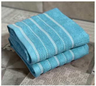 Heimtexland 2er Set Handtücher 100% Baumwolle Super Soft Frottier 420 GSM Webkante Handtuch Badetuch 140x70 Aqua Türkis 2 Stück Typ674