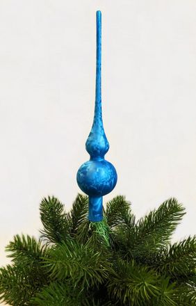 Thüringer Glasdesign Jack Christbaumspitze Thüringer Glas 28cm Spitze Mundgeblasen Eislack Glanz Matt, Farbe:Meerblau
