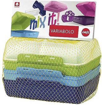 Emsa 517053 Variabolo 4-teiliges Frischhaltedosen Boys-Set (16 x 11 x 7 cm, beidseitig zu öffnen, platzsparend ineinander stapelbar) Blau/Grün