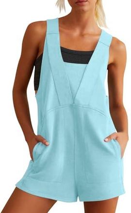 Generic Salopette courte pour femme avec poches - Short pour femme - Coupe ample - Combinaison d&eacute;t&eacute; tout-en-un - Salopette d&eacute;t&eacute; grande taille - Coupe ample, b