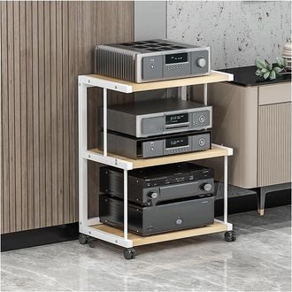 Generic HiFi-Regal (3/4-stufig), AV-Multimedia-St&auml;nder Mit Rollen, Mobiler St&auml;nder for Spielkonsolen, Multimedia-Aufbewahrungsregale Aus Holz, Stereo-Audiosch