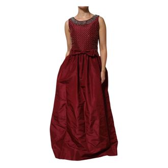 Dolce & Gabbana Burgunder Seidenkleid mit Perlen - - Dresses - Damen - Braun - L