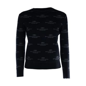 Balenciaga All-over Logo Rundhals-Strick - - Knitwear - Damen - Schwarzk - S