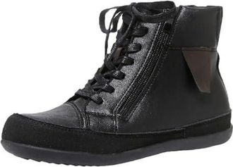 Generic Bottines plates &agrave; lacets &agrave; bout rond pour femme avec semelle souple et fermeture &eacute;clair lat&eacute;rale, Noir, 38.5 EU