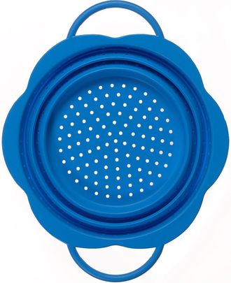 Kochblume Faltsieb M | Premium-Silikon & BPA frei| Hitzebeständig | Spülmaschinenfest | Platzsparend | Farbe: blau