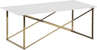 Beliani Couchtisch Glasplatte in Wei&szlig; und Edelstahlgestell Silber 100 x 50 cm Glamour Wohnzimmer Kaffetisch Emporia