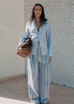 Mango Wide-Leg-Jeans mit Streifen himmelblau - Damen - 32 - MANGO