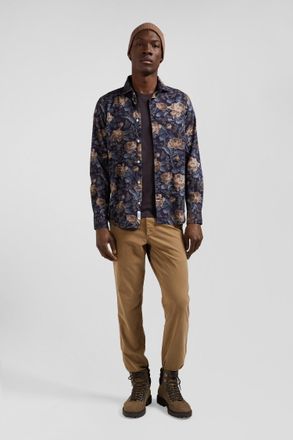 Eden Park Chemise En Flanelle De Coton Bleu Marine Imprim&eacute; Floral Coupe Slim