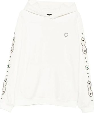 HTC Htc, Homme, Sweatshirts et sweats &agrave; capuche, Blanc, Taille: M Sweat &agrave; capuche orn&eacute; de cristaux et de clous Moustache