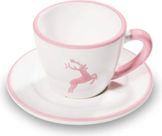 Gmundner Keramik Espresso for you Gourmet Geschirrset Rosa Hirsch Geschirr, handgemacht in Österreich
