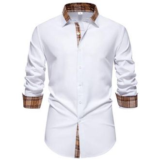 AlltheMen Chemise de Ceremonie Hommes Slim Fit Manches Longues Tops Boutonne Casual Business Shirts Oxford Blanc L