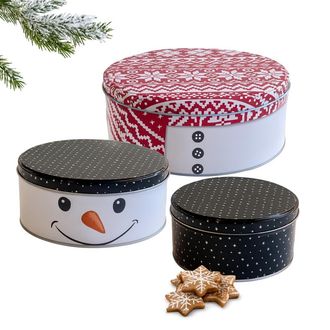 Brandsseller 3er Set Pl&auml;tzchendosen aus Metall - stapelbare, runde Keksdosen mit Deckel - lebensmittelechte Aufbewahrungsdosen f&uuml;r Geb&auml;ck, Kekse & Weihnachtspl&auml;tzc