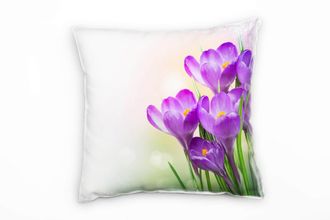 Paul Sinus Art Blumen, lila, gr&uuml;n, Krokusse, Pastellfarben Deko Kissen 40x40cm f&uuml;r Couch Sofa Lounge Zierkissen - Dekoration zum Wohlf&uuml;hlen