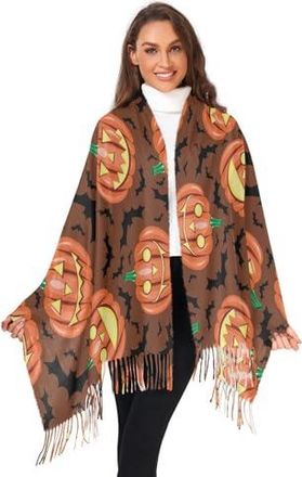Generic Gland Écharpe Citrouille Et Chauve-Souris DHalloween Glands Foulard Confortable Écharpe Femme Hiver Grande Châles, Pour Homme, Femme, Fête Plage