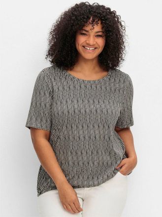 Sheego T-Shirt Rundhalsshirt Kurzarm mit Minimal-Druck und Gummizugbund