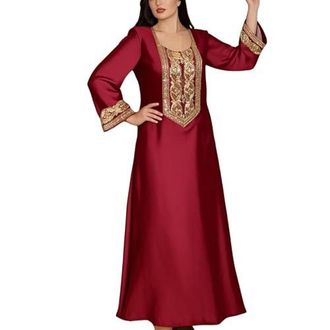 Generic Robe musulmane de luxe brod&eacute;e &agrave; paillettes pour femme - Robe de soir&eacute;e style caftan islamique modeste - Coupe ample - Duba&iuml;, Rouge, XL