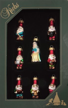Krebs Glas Lauscha Weihnachtsdekoration/Christbaumschmuck aus Glas - Mini Märchenfiguren, Schneewittchen und die 7 Zwerge - Menge: 8 Stück - Größe: ca. 7 cm
