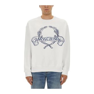 Moschino Laurel Crown Logo Bestickter Rundhals-Pullover - - Sweatshirts & Hoodies - Herren - Wei&szlig; - XL