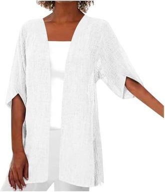 Generic Cardigan fin pour femme à manches courtes de couleur unie - Châle élégant et ample - Cardigan polyvalent - Capes décontractées transparentes - Confort