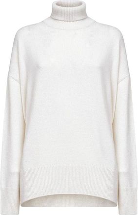 Brunello Cucinelli Femme, Pulls, Blanc, Taille: 40 FR Pull Col Roulé en Cachemire et Soie avec Micro Sequins