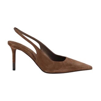 Brunello Cucinelli Monili Suede Slingback Pump - Femme - Chaussures - Brun - Taille: 38 1/2 EU