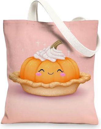 Generic Sacs fourre-tout en toile à motif citrouille mignonne, sacs dépicerie réutilisables, légers et lavables avec bandoulière pour salle de sport, voyage, 