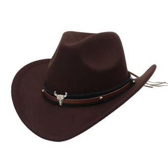 Generic Chapeau Cowboy Homme - Chapeau de Cowboy Occidental &Eacute;l&eacute;gant avec Style Jazz et D&eacute;coration Ethnique T&ecirc;te de Vache pour Hommes et Femmes