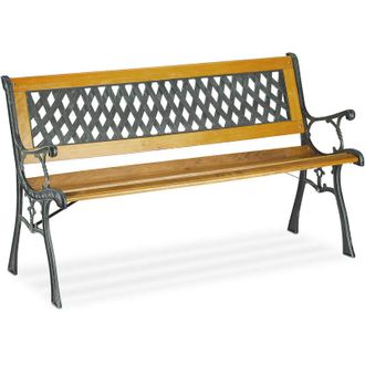 Relaxdays Relaxdays - Banc de jardin, 2 si&egrave;ges, bois, fonte, balcon et terrasse, rustique, HxLxP 73 x 125 x 52 cm, nature/vert