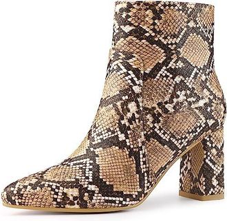Allegra K Bottines à Bout Pointu et imprimé Serpent à Talons épais pour Femmes Braune Schlange 40