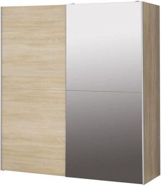 Les Tendances Les Tendances - Armoire coulissante 2 portes avec miroir - Ch&ecirc;ne sonoma - L 170,3 x P 61,2 x H 190,5 cm - 2 penderies et tablettes int&eacute;gr&eacute;es