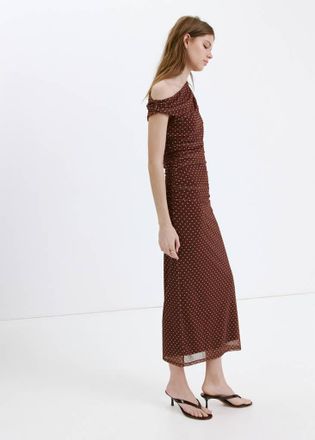 Mango Robe midi ajust&eacute;e &agrave; pois marron - Femme - XS - MANGO