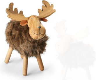 Philippi Jakob Elch, Deko-Figur, Naturholz und Webpelz, Skandinavischer Stil, Winterliche Dekoration, Weihnachtsdekoration (Gr&ouml;&szlig;e L)