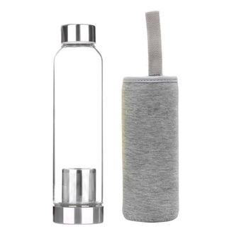 Healifty Bouteille dEau en Verre Borosilicate 550 Ml avec Paquet de Transport Gris Portable Infuseur à Thé pour Voyage Bureau Fitness