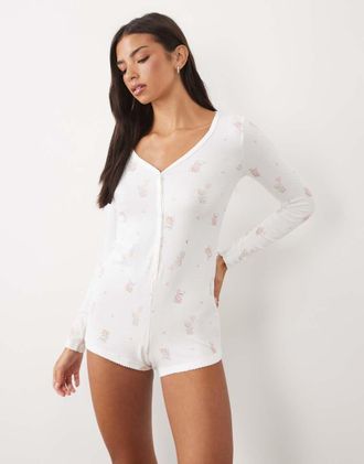 Boux Avenue combishort boutonn&eacute; devant imprim&eacute; ours ivoire-Blanc