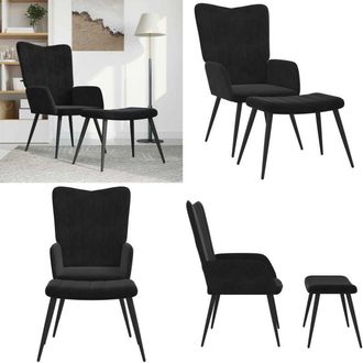 vidaXL Relaxsessel mit Hocker Schwarz Samt - Samtsofa - Sessel Schwarz - Lounge Chair - Beistelltisch - Relax Sessel - Home & Living