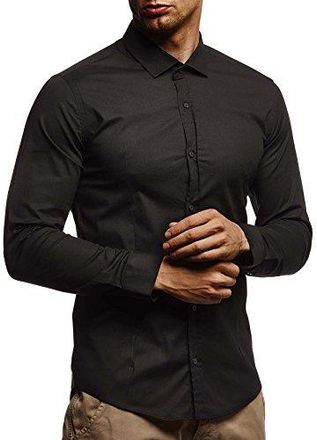 LEIF NELSON LN3430 Chemise Blanche pour Homme Coupe Slim &agrave; Manches Longues Noir Stretch Chemise de Loisirs pour gar&ccedil;on Chemise &agrave; Manches Longues pour Le Travail L