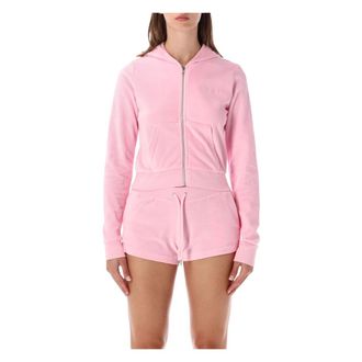 Sporty & Rich Signature Logo Krystal Zip Hoodie - - Sweatshirts & Hoodies - Damen - Rosa - M