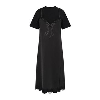 Blumarine Langes Kleid mit eingen&auml;htem Spitze - - Dresses - Damen - Schwarzk - S