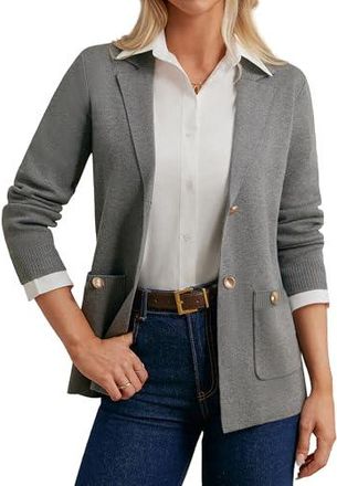Grace Karin Cardigan dhiver à manches longues pour femme, coupe droite, boutonné, revers cranté, gris, XL