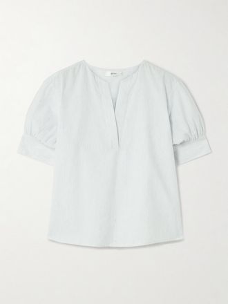 Frame Denim Blouse En Coton Et Lin Mélangés À Fines Rayures - Bleu