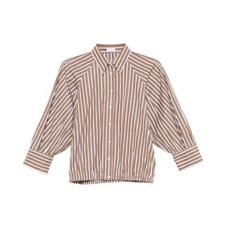 Brunello Cucinelli Femme, Blouses et Chemises, Brun, Taille: 42 FR Chemise en Coton Ray&eacute;