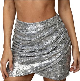 Generic Pailletten Rock Damen Goldener Glitzer Rock Sexy H&uuml;ftrock Minirock Kurze Elegant Minirock Glitzer Festlich Pailettenrock Kurz Mini R&ouml;cke Glitzerrock S