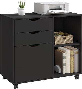 Woltu Rollcontainer mit 3 Schubladen, mobiler Aktenschrank mit 5 Rollen, B&uuml;roschrank mit verstellbarem H&auml;ngeregistratur & Einlegeboden, f&uuml;r B&uuml;ro Zuhause, 80