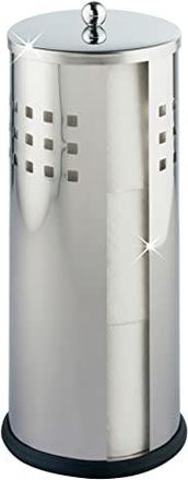 WENKO Ersatzrollenhalter Mod. Ancona geschlossener Halter f&uuml;r bis zu 3 Rollen aus rostfreiem gl&auml;nzendem Edelstahl Karo-Design &Oslash; 13 x 34 cm