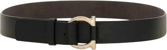 Ferragamo G&uuml;rtel - Leather Belt With Golden Metal Buckle - Gr. 75 - in Schwarz - f&uuml;r Damen