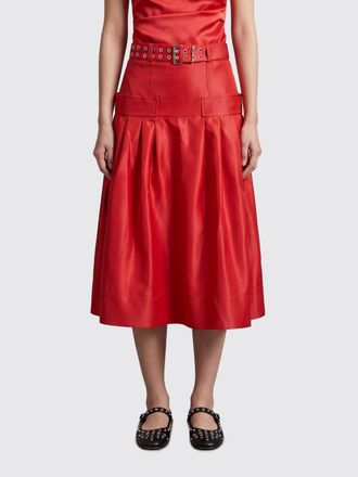 Ganni Jupe midi trap&egrave;ze en faux cuir recycl&eacute; taille haute avec ceinture