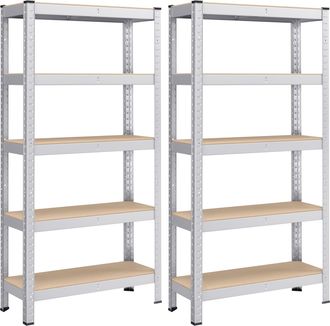 Songmics Schwerlastregal, 2er Set, Kellerregal, Lagerregal, 30 x 75 x 150 cm, Regal mit Stahlgestell, bis 650 kg belastbar, 5 verstellbare Ablagen, silbern GLR