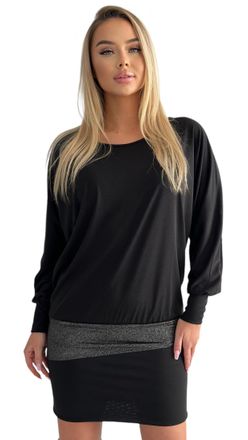 Mississhop 95-31 Damen Minikleid festlich Glitzer Kleid Pulli Tunika Schwarz XXL